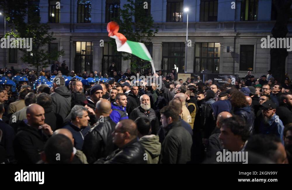 Italian far-right and neo-fascist supporters wave flags and confront ...