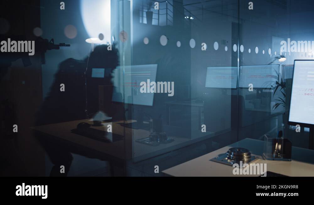 Masked Squad of Armed SWAT Police Officers Storm a Dark Seized Office ...