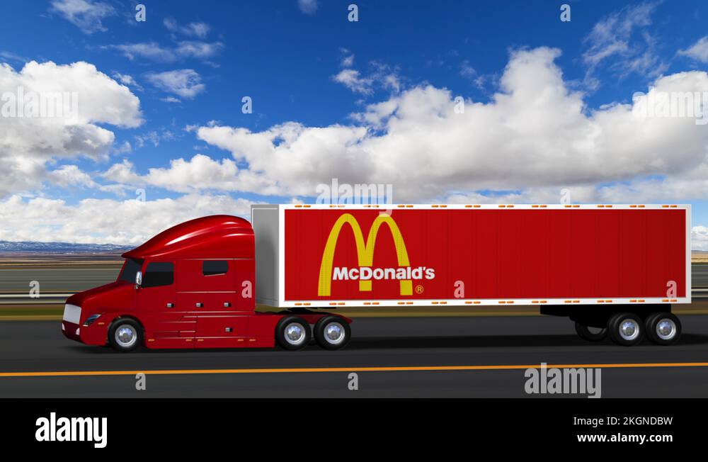McDonalds 3D Animation of Semi Big Rig Tractor Trailer Truck on Highway ...
