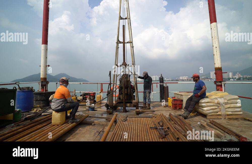 soil investigation drilling work in the middle of the sea Stock Video ...