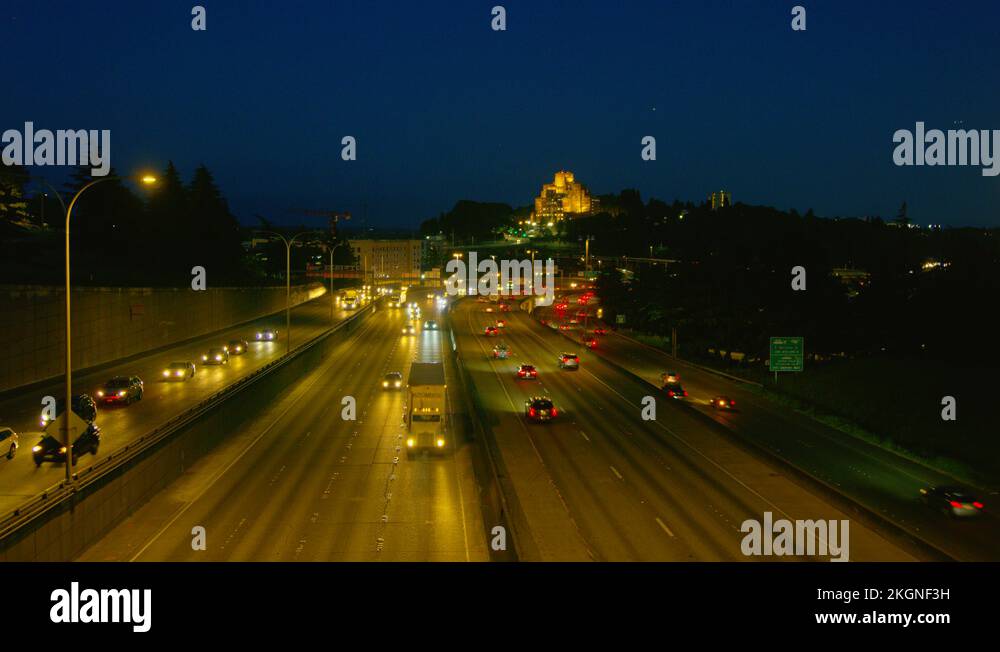 8K Seattle skyline at night, Cars Driving In Seattle Traffic, United ...