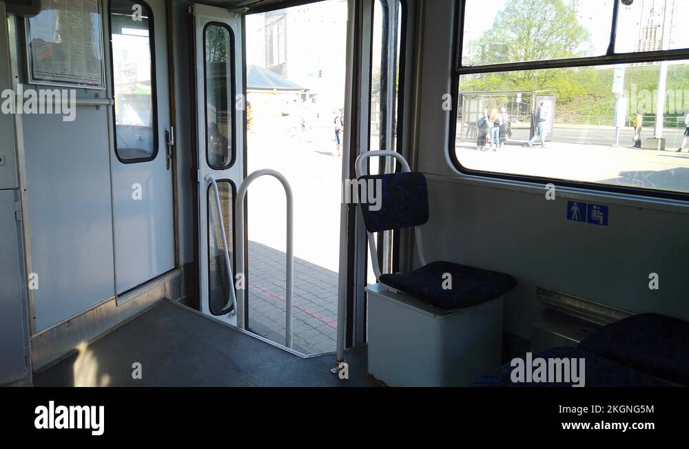 On board a tram in Riga. Doors close, tram pulls off Stock Video ...