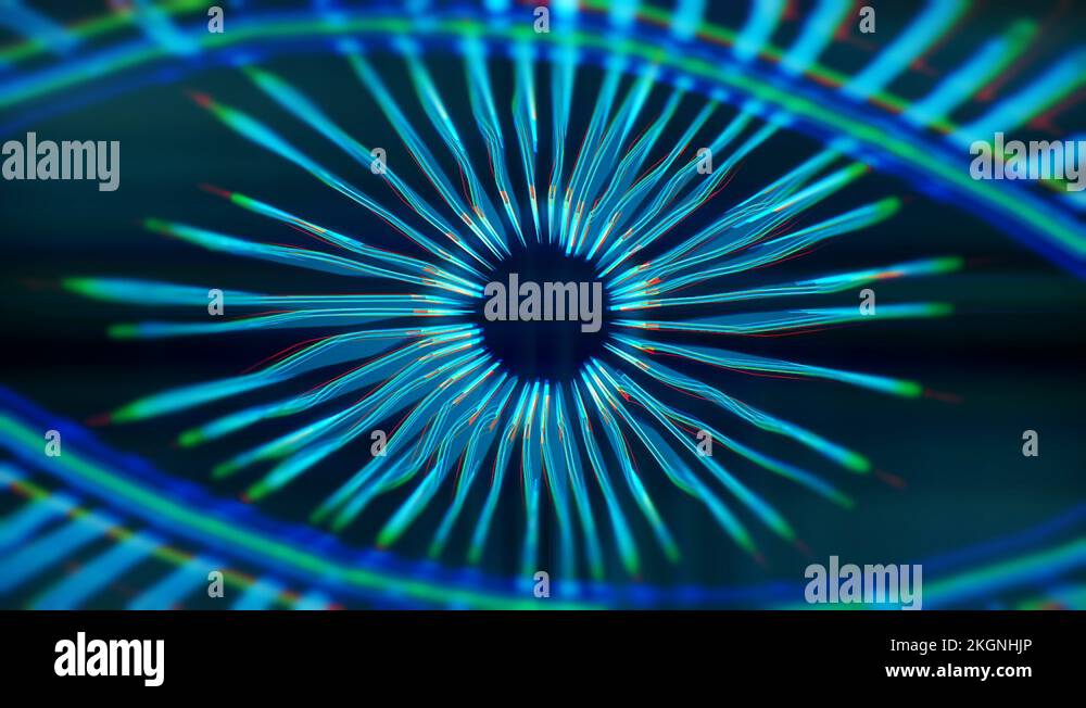 Zooming into a digital eye with dilating retina. AI cyborg concept ...