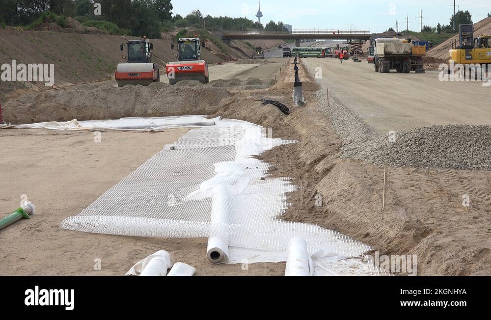 Modern technology materials and equipment used in new highway road ...