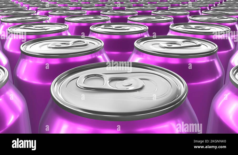 Looping realistic 60 fps 3D animation of the pink aluminum soda cans in ...