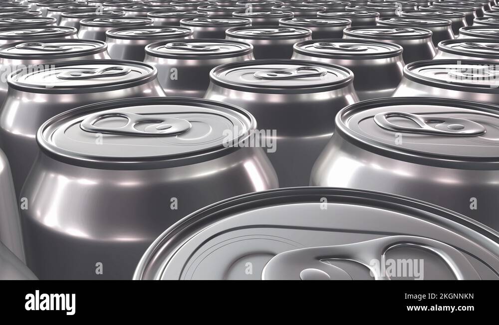 Looping realistic 60 fps 3D animation of the blank aluminum soda cans ...