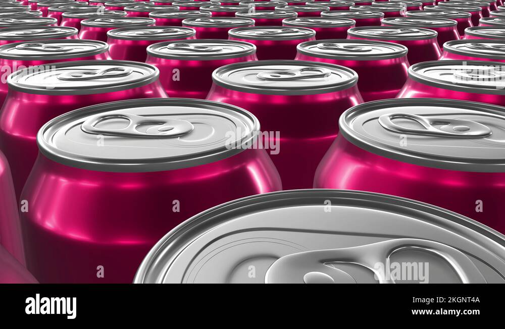 Looping realistic 60 fps 3D animation of the pink aluminum soda cans in ...
