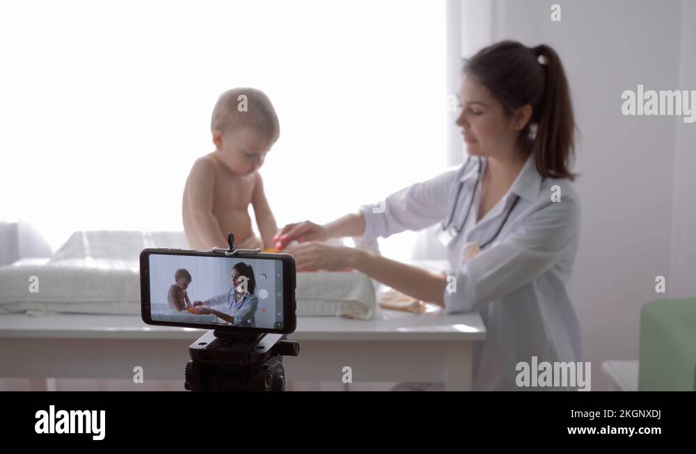 online training, famous vlogger girl doctor recording social media ...