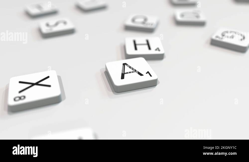 ART word being composed with scrabble letters. Editorial 3D animation ...