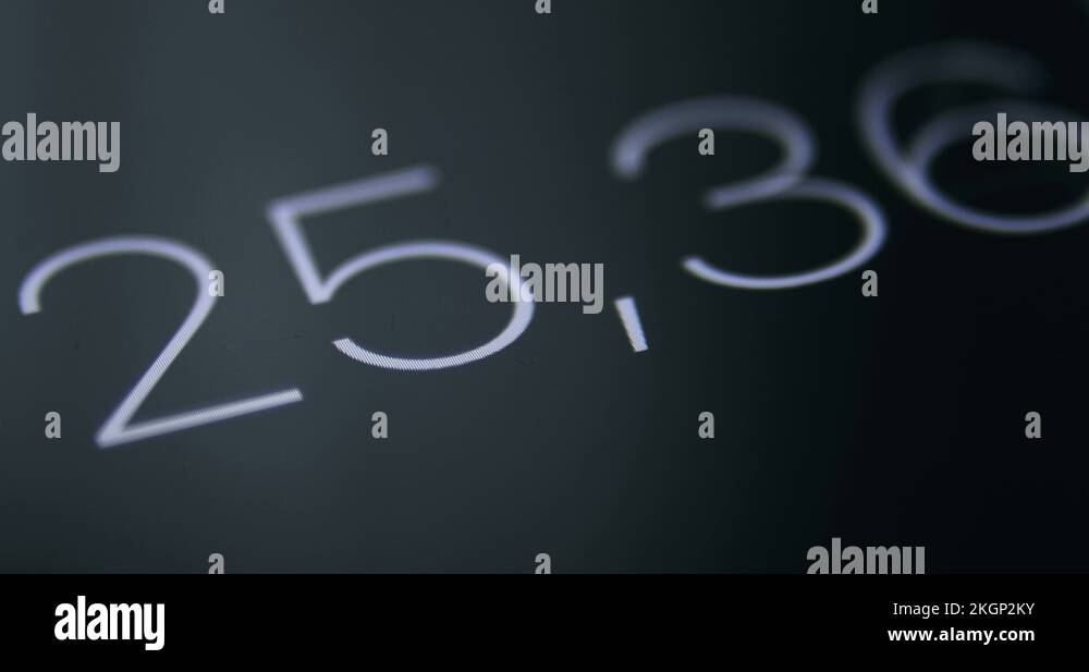 Black screen of digital stopwatch with countdown white running numbers ...