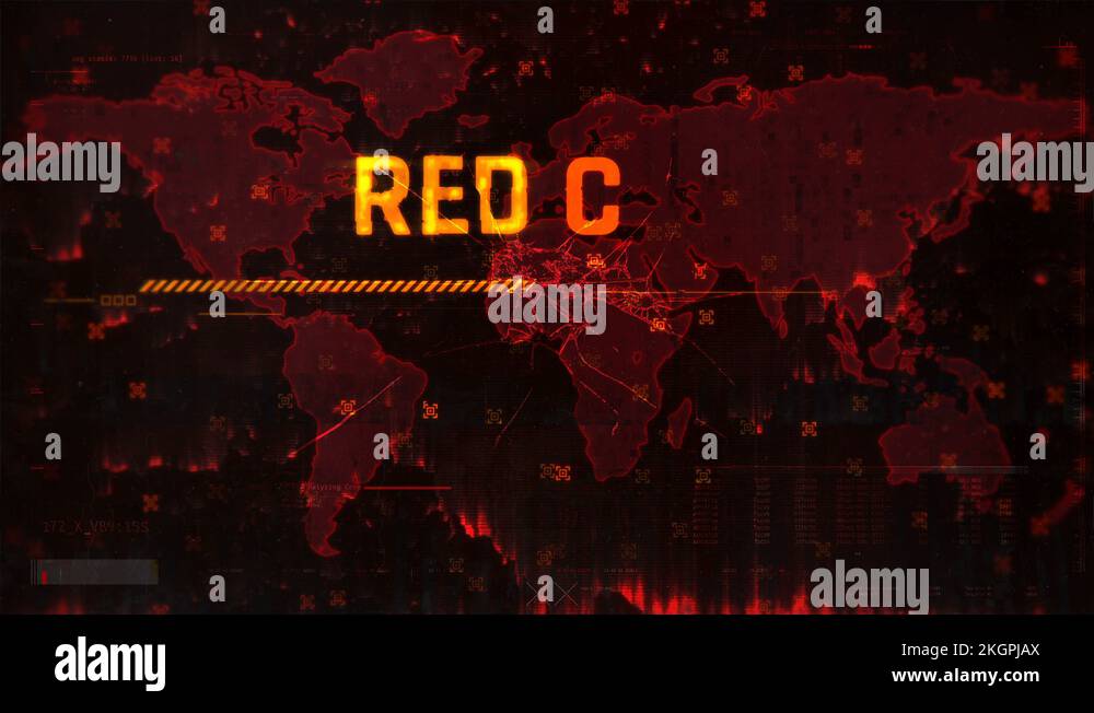 Red alert, nuclear attack threat, warning sign on screen, action ...