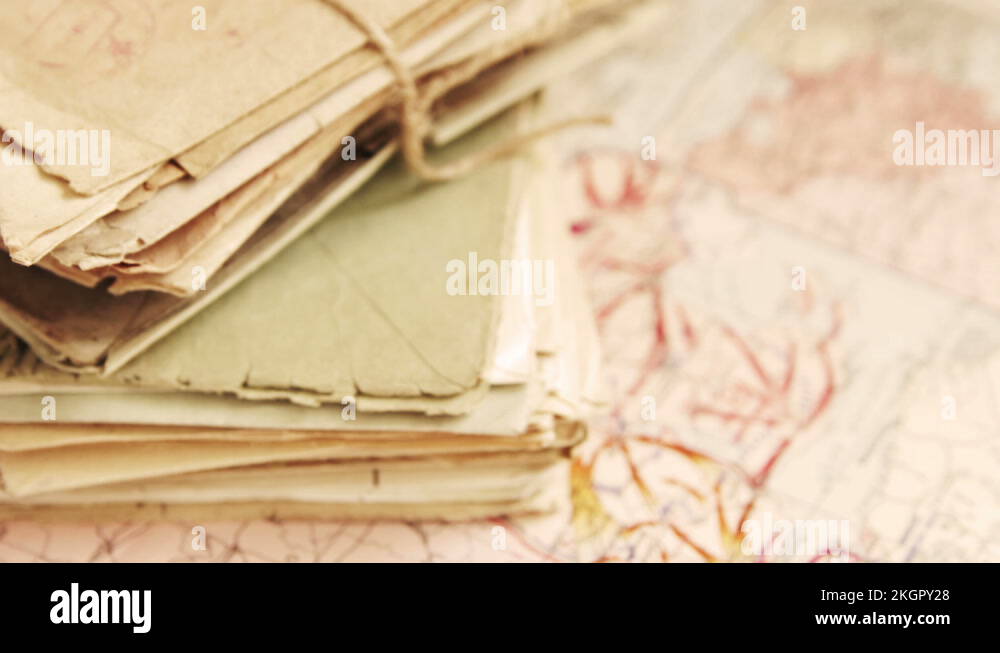 Pile of the paper postal letters of the war time lying on the military ...