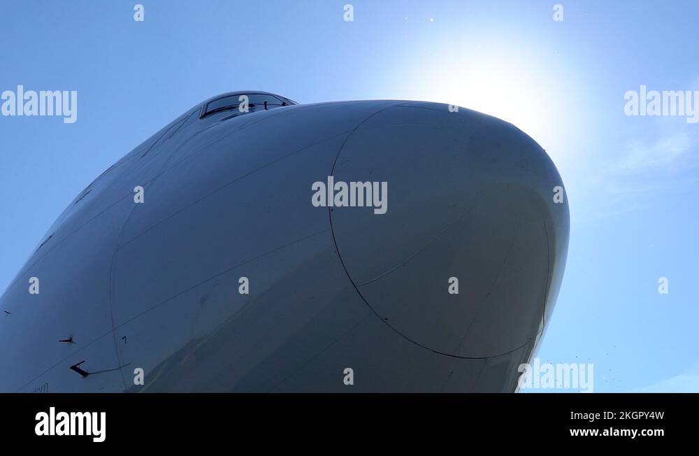 Airport. Aircraft cabin, nose of aircraft airplane in airport on ...