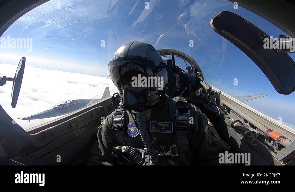 Cockpit footage of pilot flying T-38 Talon with T-38 Talon on tail ...