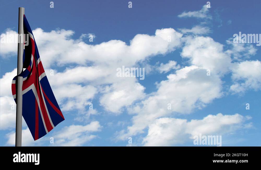 british flag on sky background with white clouds, computer 3d animation ...