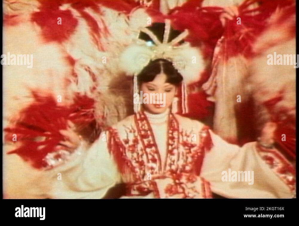 HONG KONG, CHINA, 1982, Hong Kong cultural show, dancers with red and ...