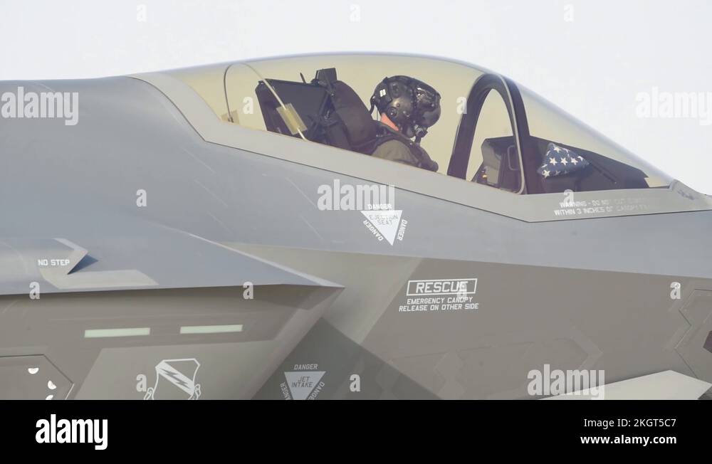F-35A Lightning II pilot conducts preflight cockpit checks at Al Dhafra ...