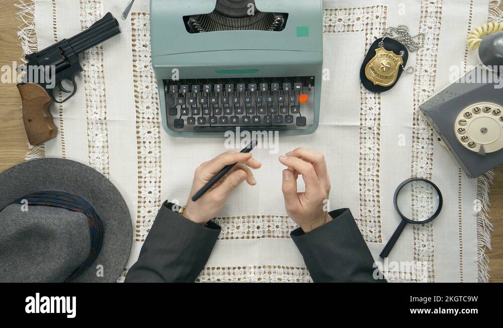 50s 60s 70s Vintage Police Officer Top View Desk Stock Video Footage ...