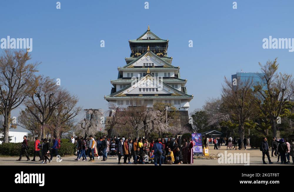 OSAKA, JAPAN: Crowd of people visit Osaka Castle, shot in 4K Stock ...