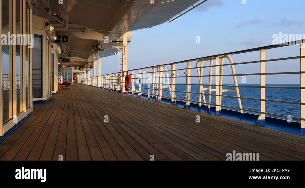 Cruise ship open deck Pacific ocean early sunrise over water 4K Stock ...