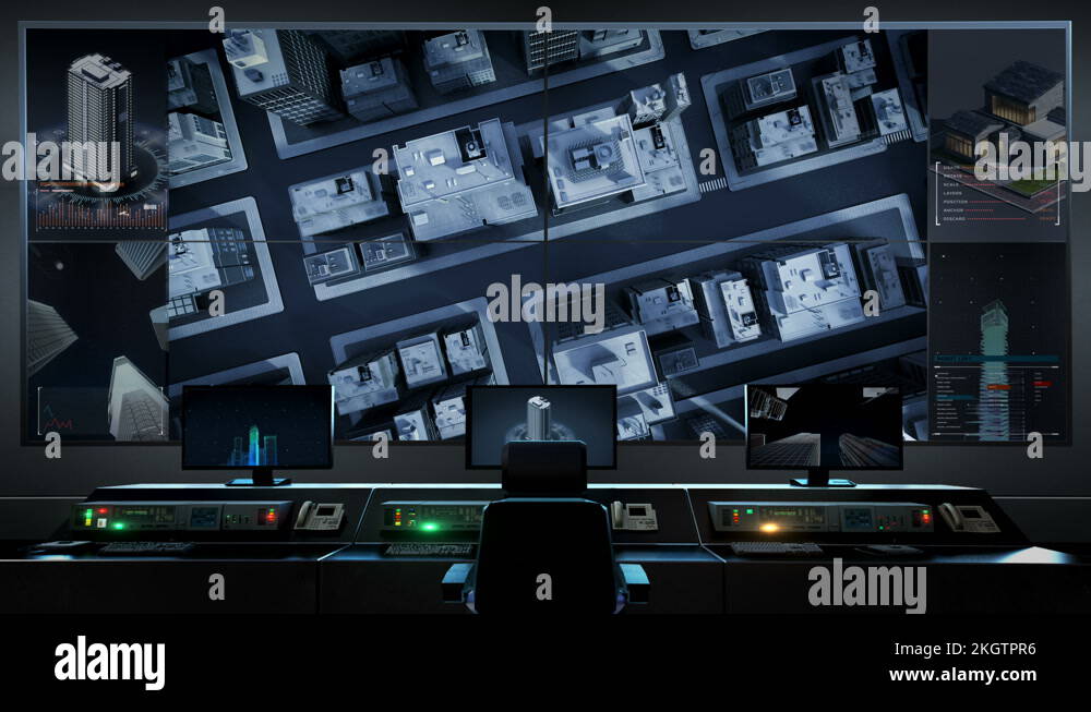 Smart city main control center, Smart building city, Aerial view, IoT ...