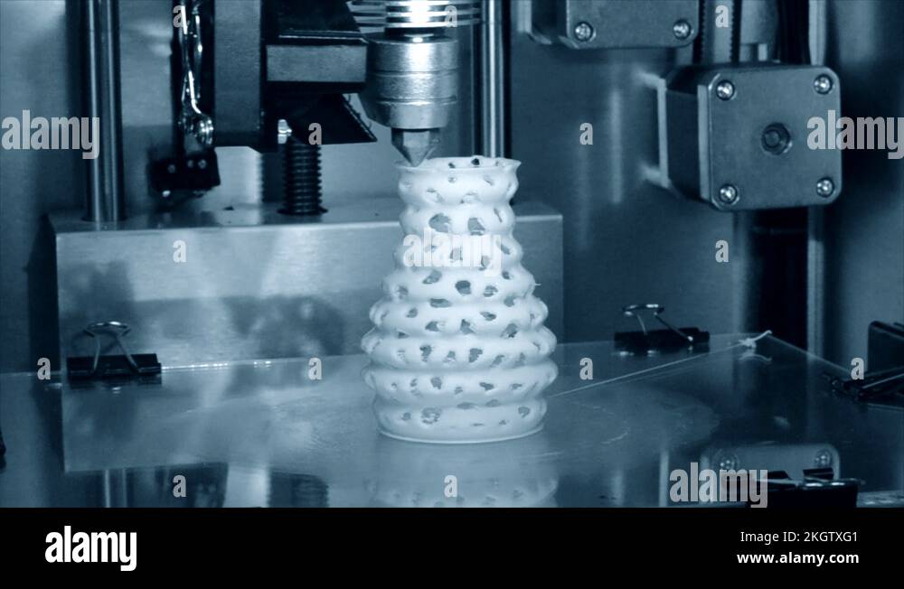 3D printer working. Fused deposition modeling, FDM. 3D printer printing ...
