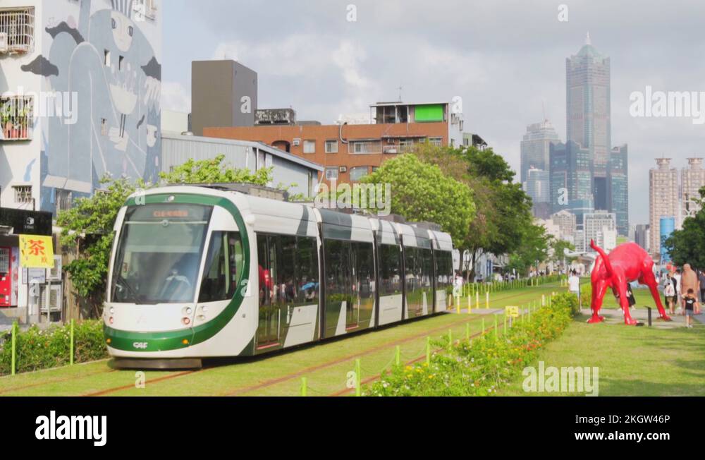 Tram of the Circular light rail KLRT, Kaohsiung, Taiwan Stock Video ...