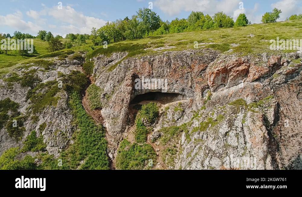 Beautiful rocks and forest on top of the rock. Aerial view. Beautiful ...