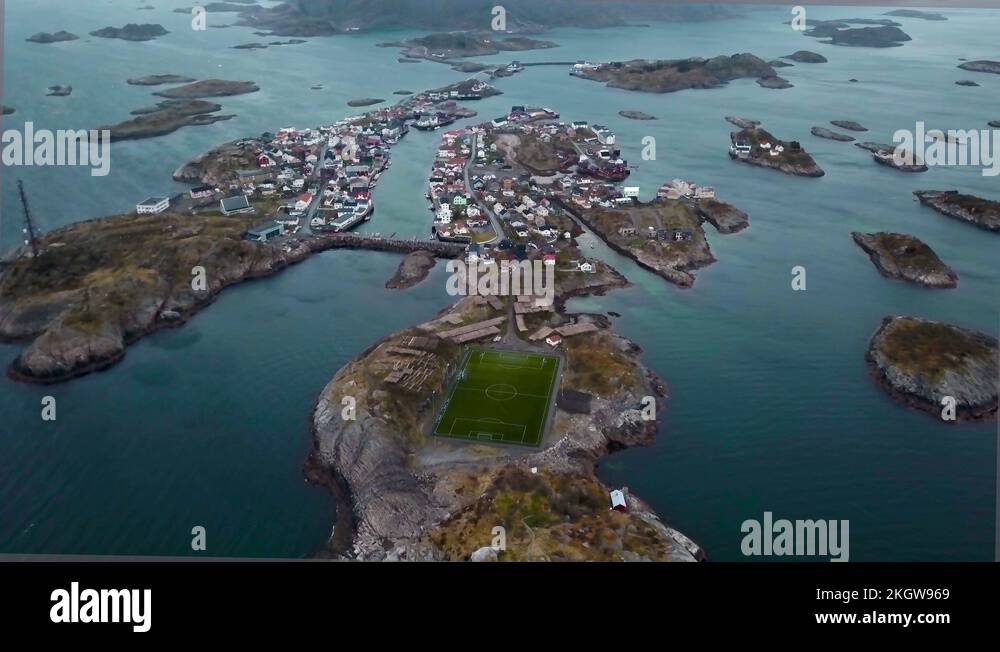 Norway football stadium by blue water and cliffs Stock Video Footage ...