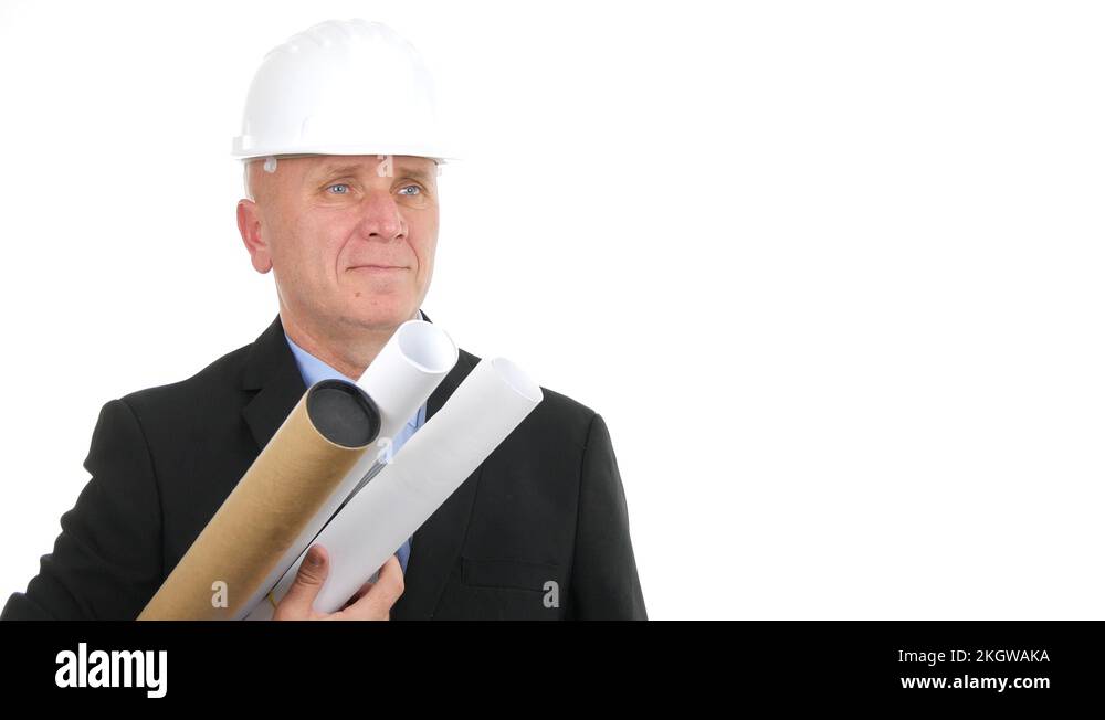 Engineer Presentation with Plan in Hands Smile and Make Good Job Hand ...