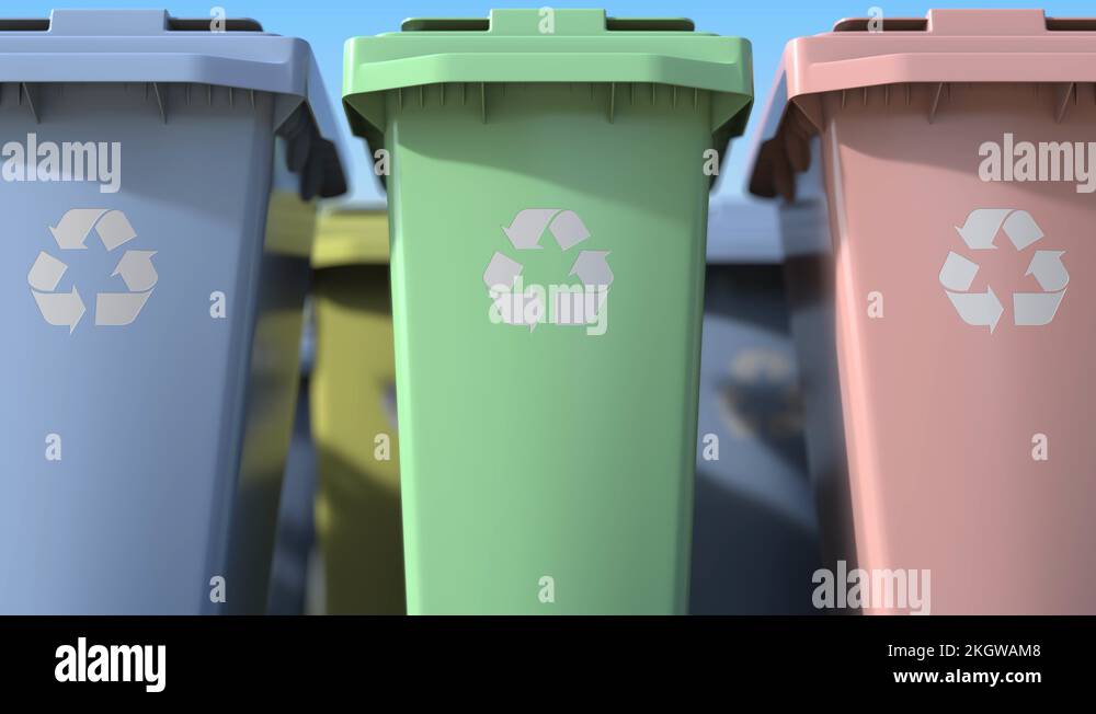 Plastic recycling bins with for sorting domestic garbage, close-up ...