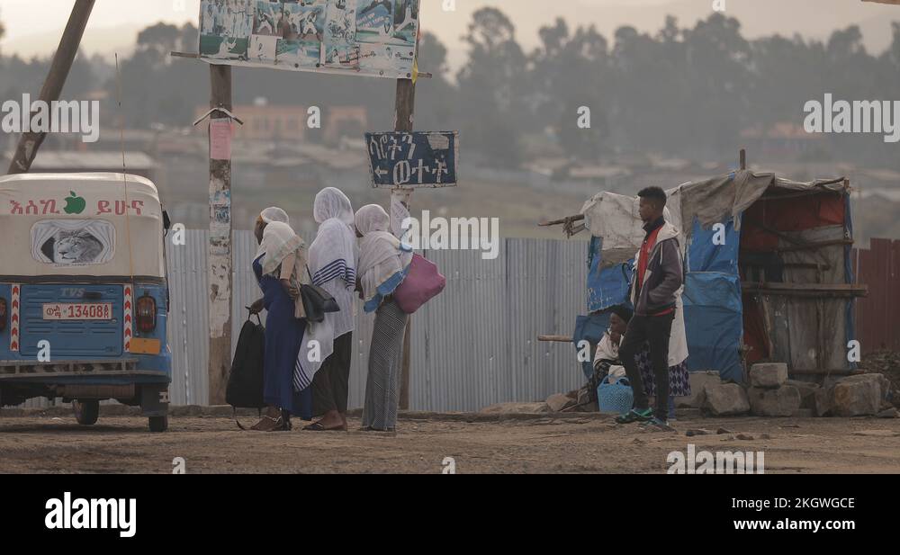 Early morning, The city of Debre Berhan wakes up, Semien Shewa ...