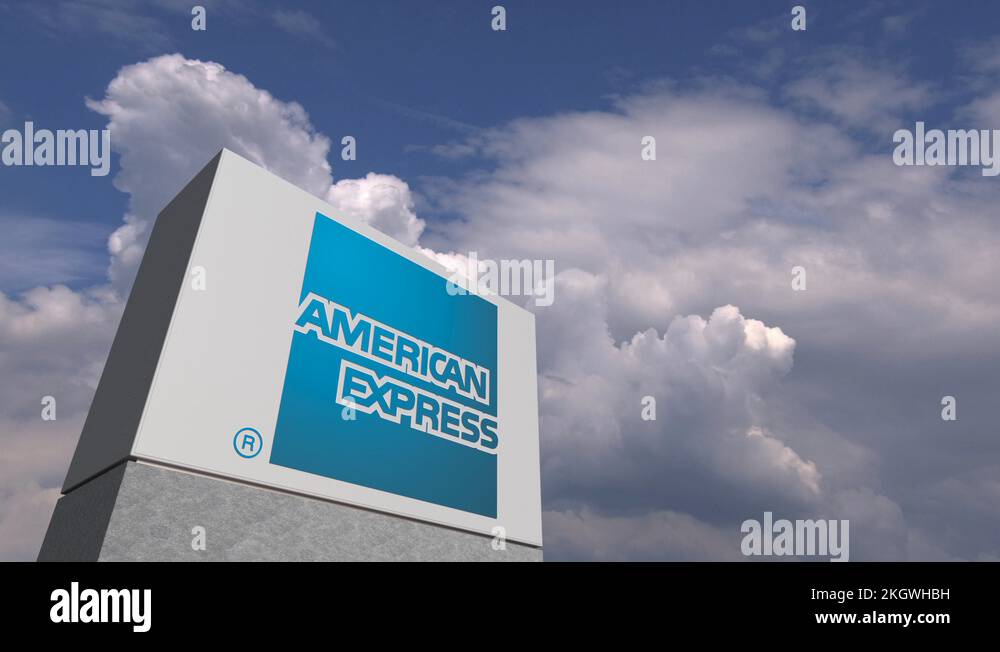 AMERICAN EXPRESSlogo on sky background, editorial animation Stock Video ...