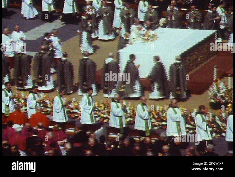 ROME, ITALY, 1988, The Vatican, Papal Mass, priests in procession ...