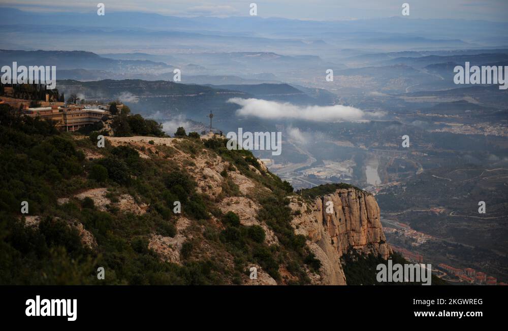 Time Lapse Aerial View of Montserrat with Famous Monastery on Mountains ...
