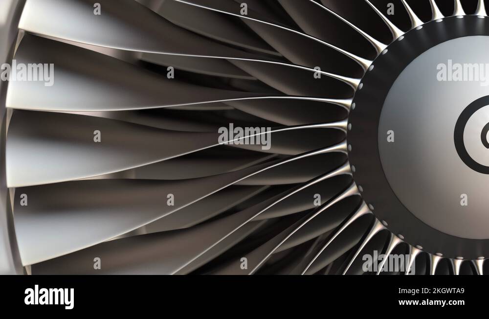 Turbojet turbine engine close-up, realistic loopable animation Stock ...