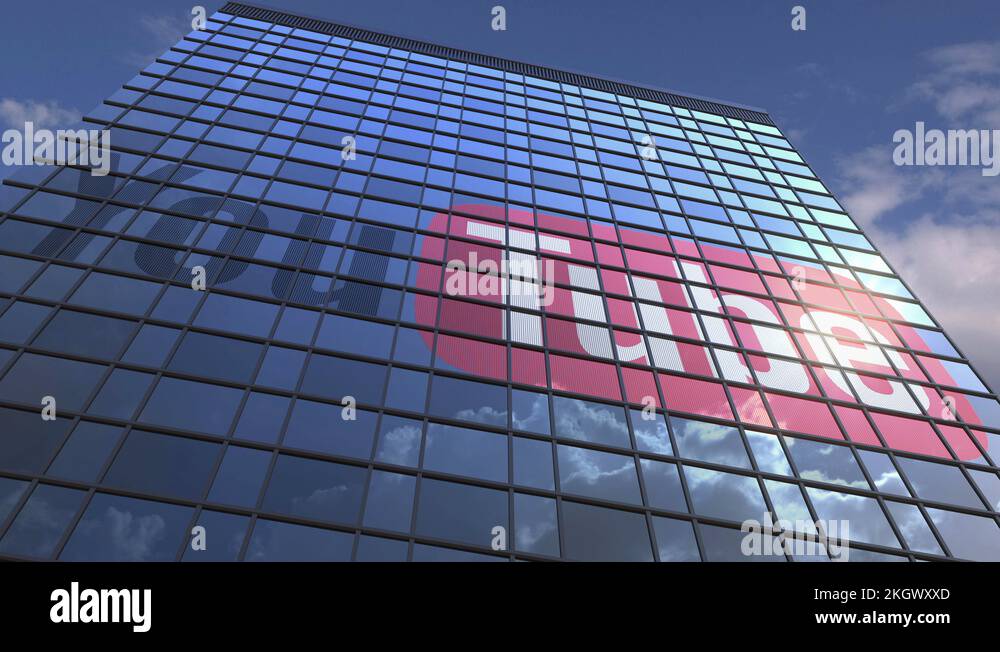 Logo of YOUTUBE on a media facade with reflecting cloudy sky, editorial ...
