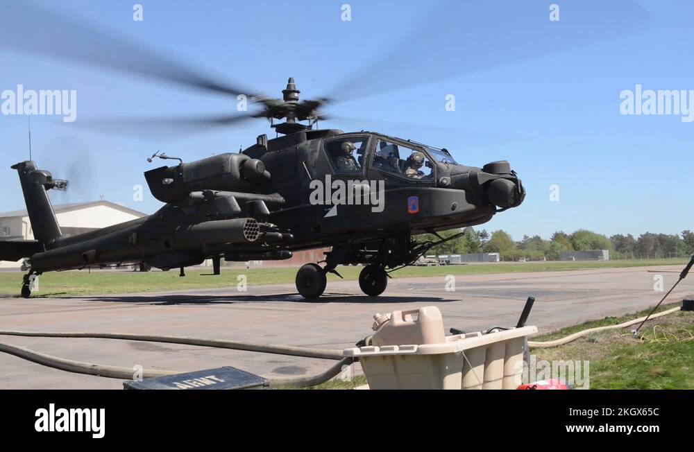AH-64 Apache helicopter taking off from Baumholder Army Base, Germany ...