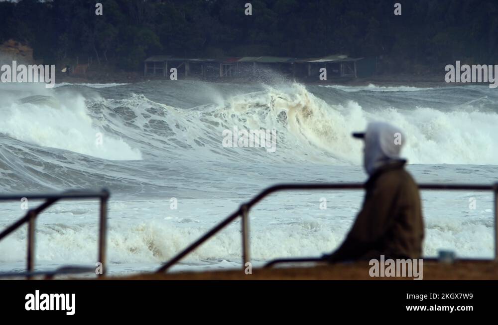 Storm at sea wild weather cyclone large swell effect of climate change ...