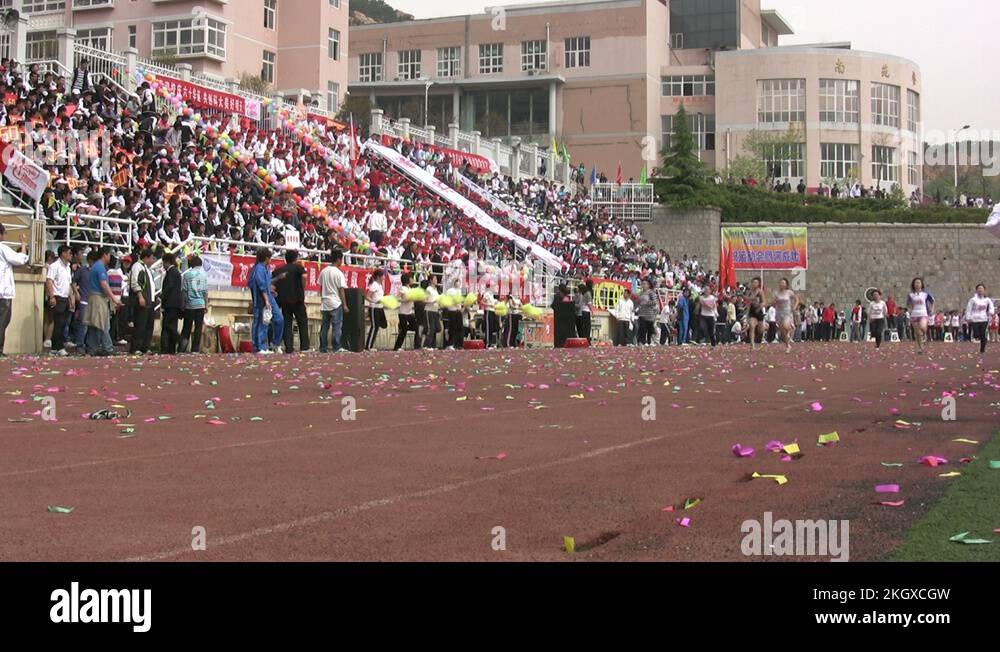 Girls are running the 100 metres at a Chinese campus Stock Video ...