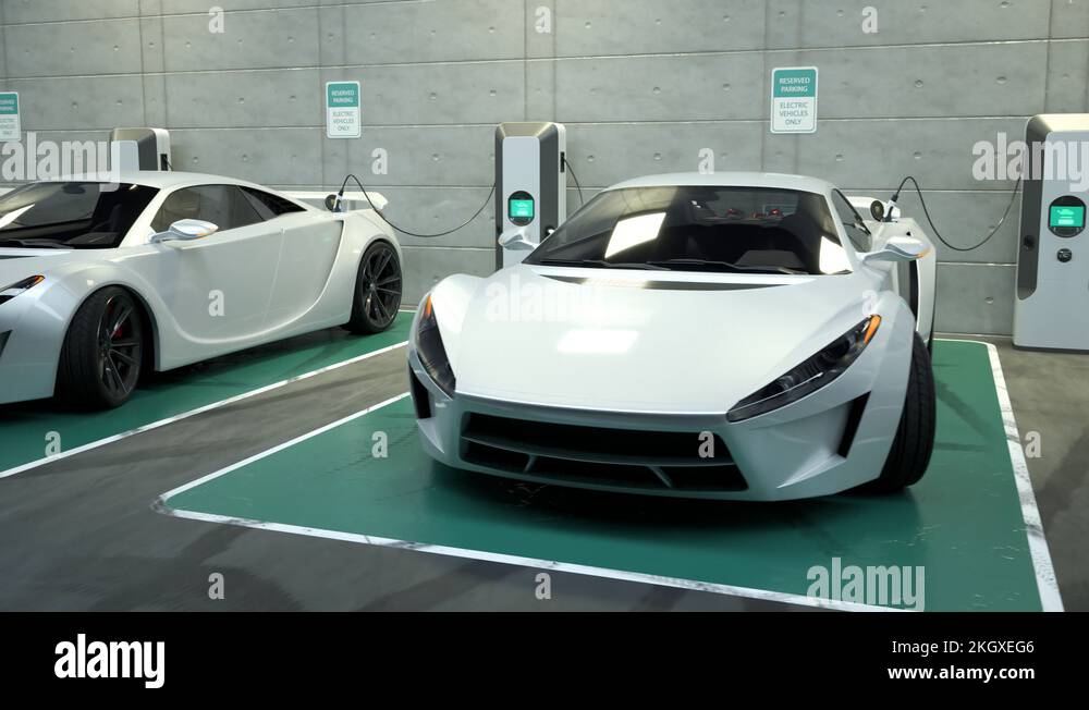 Electric cars connected to the charging station. Vehicles using ...