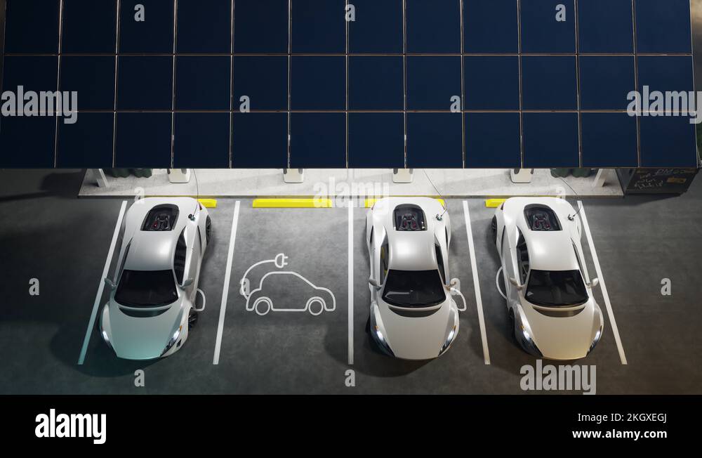 Electric cars connected to the charging station. Vehicles using ...