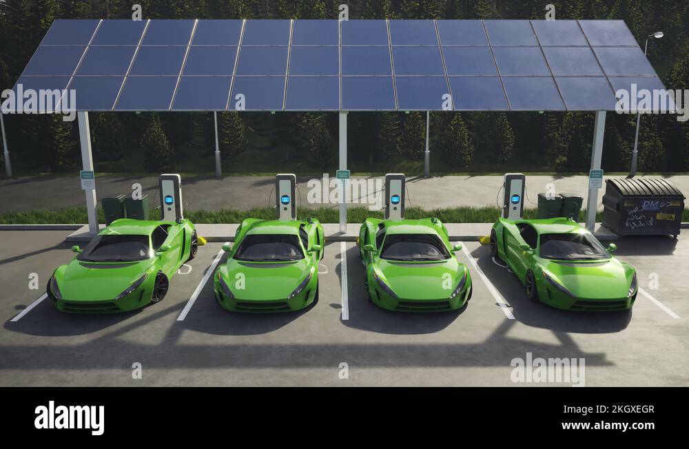 Electric cars connected to the charging station. Vehicles using ...