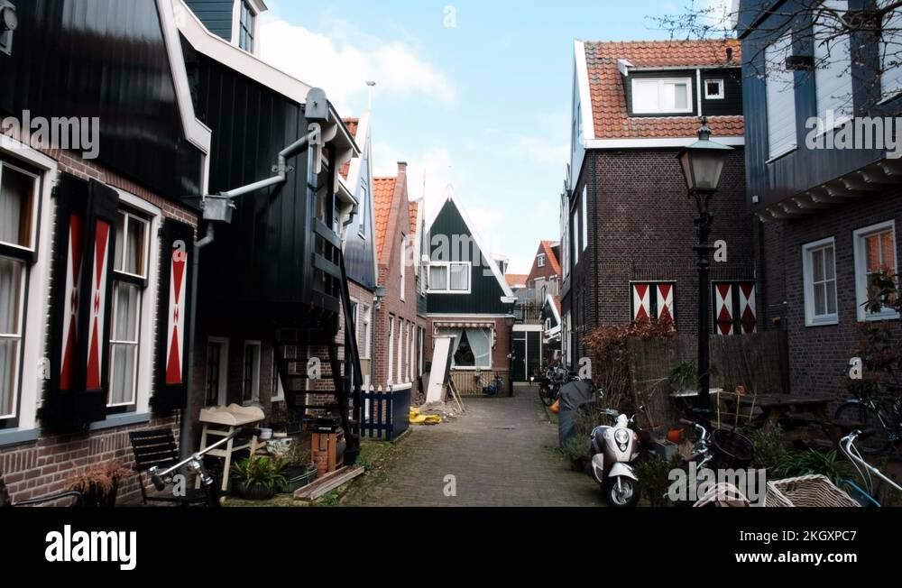 Typical small Dutch houses facades in Volendam. Beautiful architecture ...