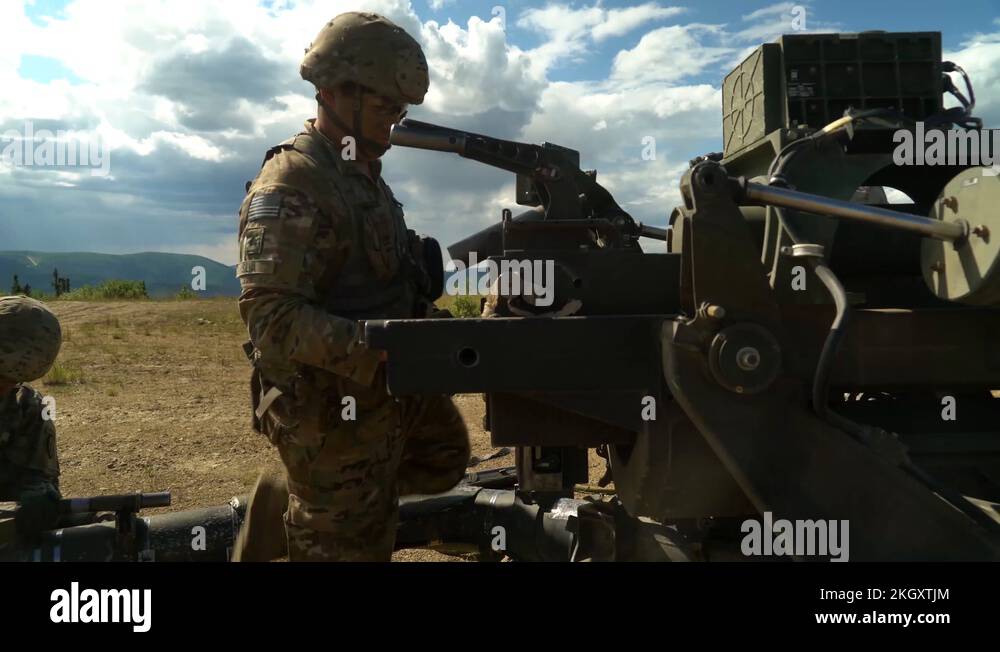 Soldiers setting up M101 Howitzer during Red Flag Alaska Stock Video ...