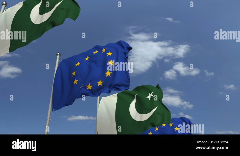 Waving flags of Pakistan and the European Union EU, loopable 3D ...