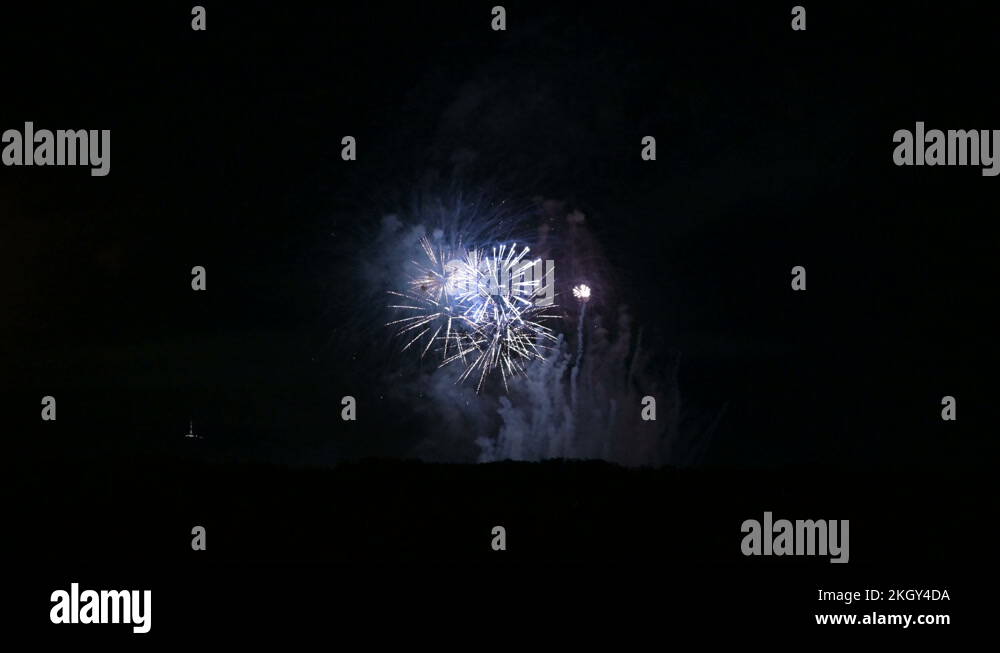 Dazzling large-scale fireworks with bright lights above the horizon ...