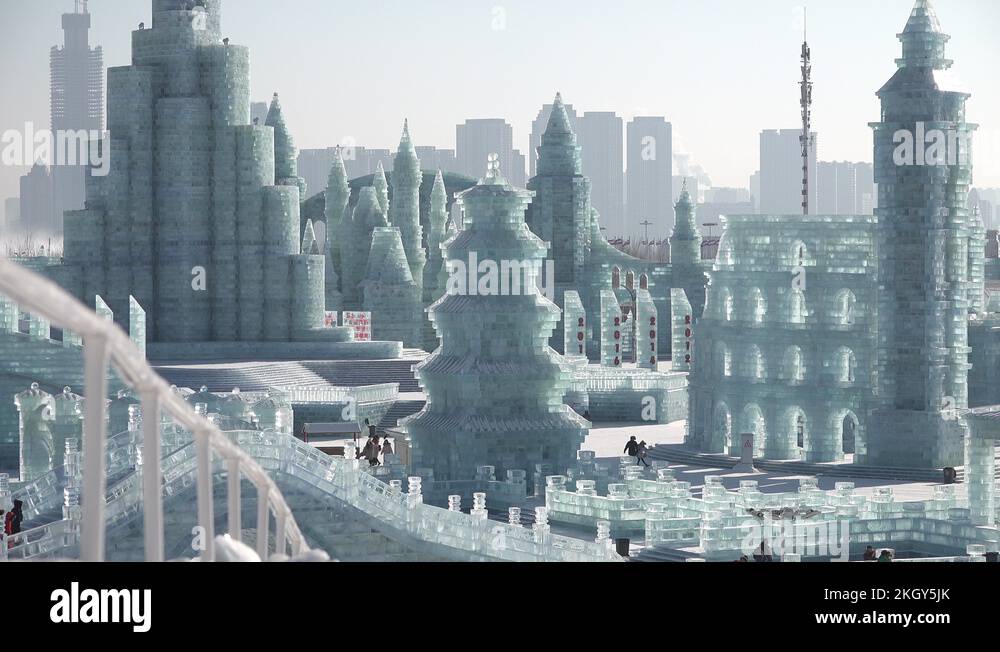 Palaces and towers made of ice at annual Harbin ice festival in ...