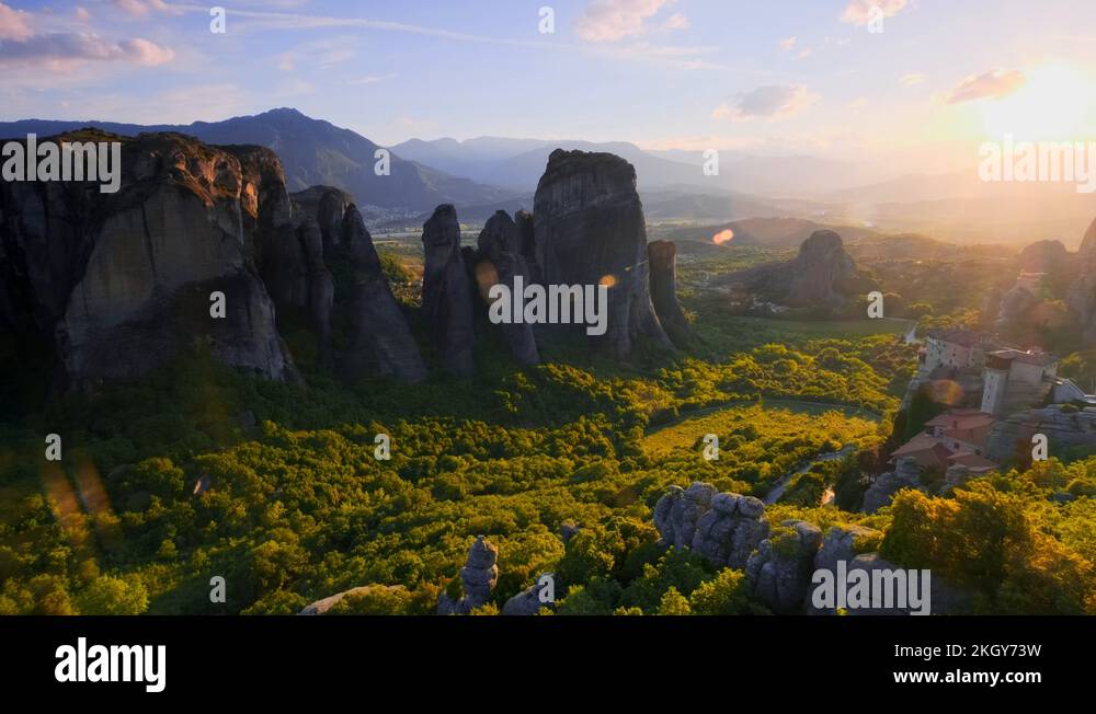 Meteora monasteries in Greece on sunset Stock Video Footage - Alamy