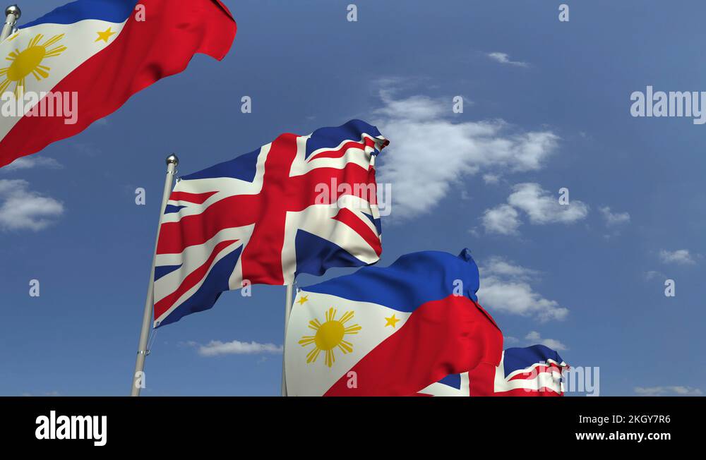 Waving flags of the Philippines and the United Kingdom, loopable 3D ...